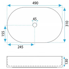 Rea Vanda, umyvadlo na desku 490x310x130 mm, světle zelená matná, REA-U3612