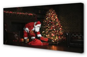 Obrazy na plátně Ozdoby na vánoční stromeček dárky Claus 125x50 cm