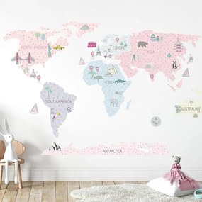 Samolepka na zeď Mapa L růžová Barva: Růžová