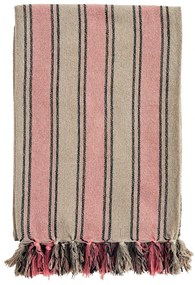 MADAM STOLTZ Přehoz z recyklované bavlny Stripe Fringes 125 × 175 cm, růžová barva, textil