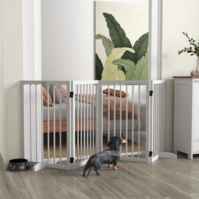 PawHut Dětská bezpečnostní brána 4-dílná 206 x 76 cm Skládací brána se 2 podpěrnými nohami Samostatná brána pro psy vyrobená ze dřeva pro halu Bílá