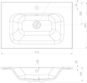 Sapho Sidra umyvadlo do nábytku 71 x 46 cm s otvorem pro baterii s přepadem litý mramor bílá SD071