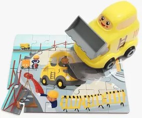 TOP BRIGHT Dřevěné puzzle s hračkou Buldozer / 24 dílků
