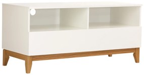 OnaDnes -20% Bílý TV stolek Woodman Blanco s dubovou podnoží 120x48 cm