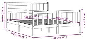 Rám postele šedý masivní dřevo 160 x 200 cm,  3101165
