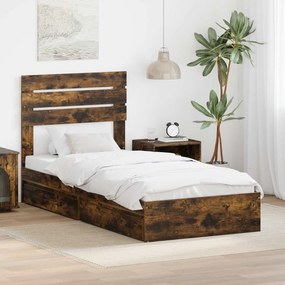 Postel s úložným prostorem se zásuvkou Kouřový dub 90 x 190 cm 3411602