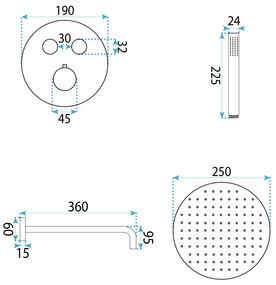 Rea Lungo Diamond, podomítková sprchová souprava s termostatickou baterií + BOX, REA-P6967