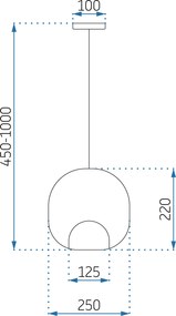 Toolight - závěsná skleněná svítilna s kouřového skla E27 60W APP1027-1CP, černá, OSW-01154
