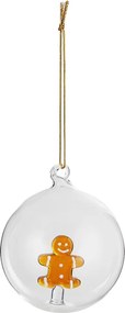 HANG ON Skleněná koule perníkový mužíček 9 cm - čirá