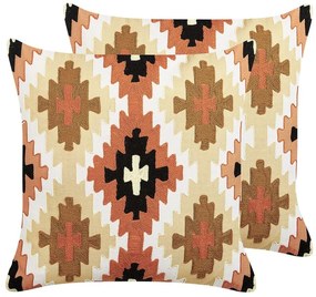 Sada 2 vyšívaných bavlněných polštářů s geometrickým vzorem 50 x 50 cm vícebarevné SERAMPORE Beliani