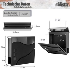 Garthen 87407 Stojací poštovní schránka Dalas, černá, dvě nohy