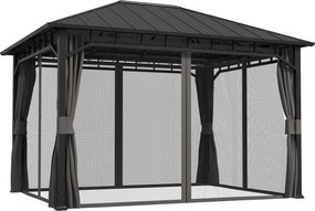 Zahradní pavilion Outsunny 4x3 m - Voděodolný, stabilní, zimní zahradní pavilion s bočními panely, vodními kanály, moskytiérou a háčky, z pozinkovanéh
