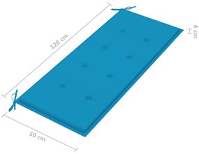 Lavice Batavia s modrou poduškou - 120 cm | masivní teakové dřevo