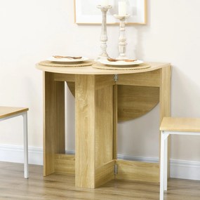 HOMCOM Skládací Jídelní Stůl Kuchyňský Stůl se 2 Sklopnými Křídly Skládací Stůl pro 2-4 Osoby 104x76x73,7 cm Dub