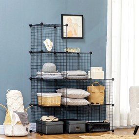HOMCOM Regálový systém DIY z ocelového drátu, 9 přihrádek na boty, černý, do obývacího pokoje, 35x35x35cm, prostorově úsporný a moderní