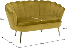 Lavice ve stylu Art-deco, hořčicová Velvet látka / gold chrom-zlatý, NOBLIN