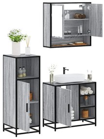 3dílný set koupelnového nábytku šedý sonoma kompozitní dřevo 3300998