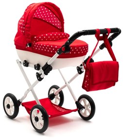 Dětský kočárek pro panenky New Baby COMFORT červený s puntíky Červená