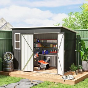 Outsunny Kovová Kůlna na Nářadí 4,13 m² 260 x 177 x 190 cm Skladovací Kůlna s Oknem, Šikmou Střechou a Zámkem, Voděodolný Zahradní Dům na Zahradu