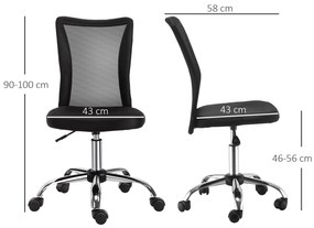 Kancelářská židle Vinsetto bez područek, ergonomická kancelářská židle, výškově nastavitelná, max. nosnost 100 kg, černá | Aosom