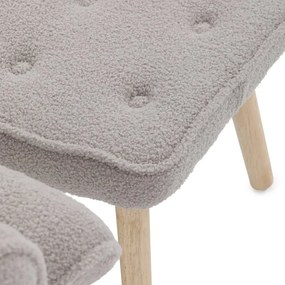 Relaxační křeslo ušák ROMEO II + taburet — masiv, látka bouclé, přírodní / šedá