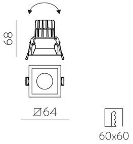 ACB Iluminacion Zapuštěné LED bodové svítidlo MOVE, š. 64 mm, 5W, CRI90 Barva: Bílá, Teplota světla: 2700K - extra teplá bílá, Stmívání: TRIAC