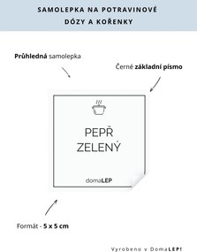 Samolepka na kořenky PEPŘ ZELENÝ průhledná  5 × 5 cm základní písmo