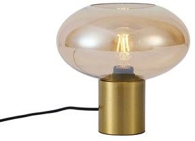 Designová stolní lampa mosazná s jantarovým sklem - Umbrella