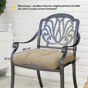 Souprava 4 zahradních polštářů Outsunny, prošívané venkovní polštáře, 10 cm výplň s vázáním, rozměr 48Š x 48H cm, Khaki
