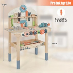 Costway Dětská dřevěná lavice na nářadí s magnetickým rámem a sadou nářadí