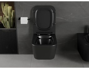 Mexen Madox, Rimless závěsná wc mísa 515x365x350 mm s pomalu padajícím sedátkem SLIM z duroplastu, černá matná, 30154070