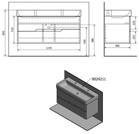 Sapho MEDIENA umyvadlová skříňka 117x50,5x48,5cm, bílá mat/dub natural - MD122