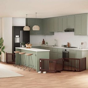 Zábrana pro psy s dvířky skládací 8 panelů hnědá 640 cm topol 3155690