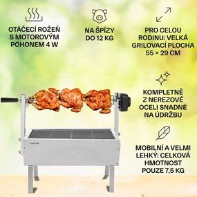 Klarstein Sauenland Mini, rotační gril s rožněm, otočný špíz, 4W, 12 kg max., nerezová ocel