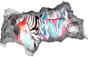 Wallmuralia Samolepící díra zeď 3D Barevná zebra 95x73 cm