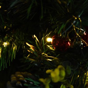 HOMCOM Sada 2 vánočních stromků, umělý mini vánoční stromek s LED světly, plast, kov, rozměry 33 x 75 cm, zelená