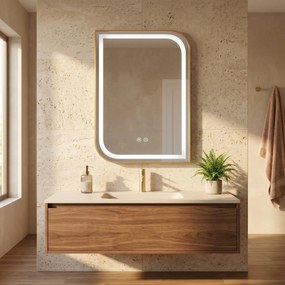 Tutumi Zrcadlo 80x60 cm s vyhříváním a regulovatelným LED osvětlením HOM-00209 kartáčovaná zlatá