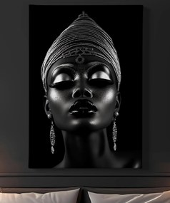 Obraz na plátně - Afričanka Siti se stříbrnými ozdobami FeelHappy.cz Velikost obrazu: 100 x 150 cm