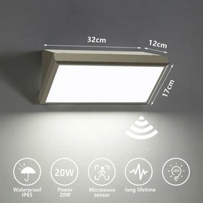 Brilagi-LED Venkovní nástěnné svít. se senzorem TRIANGLE LED/20W/230V šedá IP65