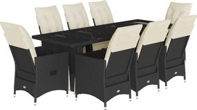 9dílný zahradní bistro set s poduškami černý polyratan 3277257