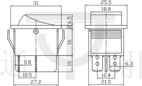 Vypínač vestavný 250V/15A 2P červený podsvícený IRS-201-1C3-R/B
