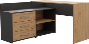 Rohový psací stůl Dany dub Artisan/antracit s herním křeslem Remus černým