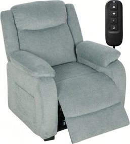 HOMCOM elektrické relaxační křeslo s dálkovým ovládáním a USB, látka vzhledu lnu, zelená