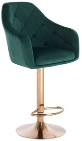 LuxuryForm DESIGN Barová židle ANDORA VELUR na zlaté kulaté podstavě - zelená