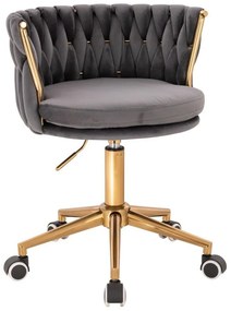 LuxuryForm DESIGN Otočná židle LYON VELUR na zlaté podstavě s kolečky - tmavě šedá