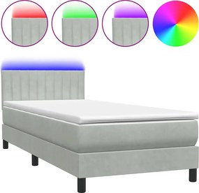 Box spring postel s matrací a LED Světle šedá 90x220 cm Samet 3317103