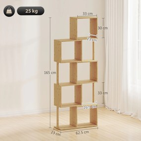 HOMCOM moderní asymetrický 5patrový regál z bambusu, 62,5 x 23 x 165 cm, barva dřeva přírodní