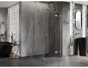 Mexen Lunar T, výklopný sprchový kout pravý 110 x 110 cm, 8mm čiré sklo, zlatý kartáčovaný - 834T-110-110-55-00-P