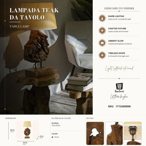 Stolní lampa Kepala 35 cm z masivu hnědá