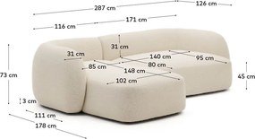Krémová žinylková rohová pohovka (levý roh/s lenoškou) Martina – Kave Home